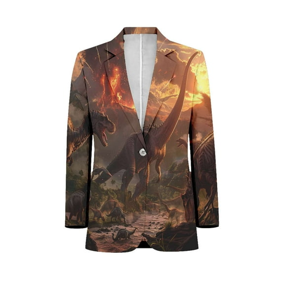Dinosaur Filled Ancient Jungle Mens Suits Shawl Collar Slim Fit Suit ...