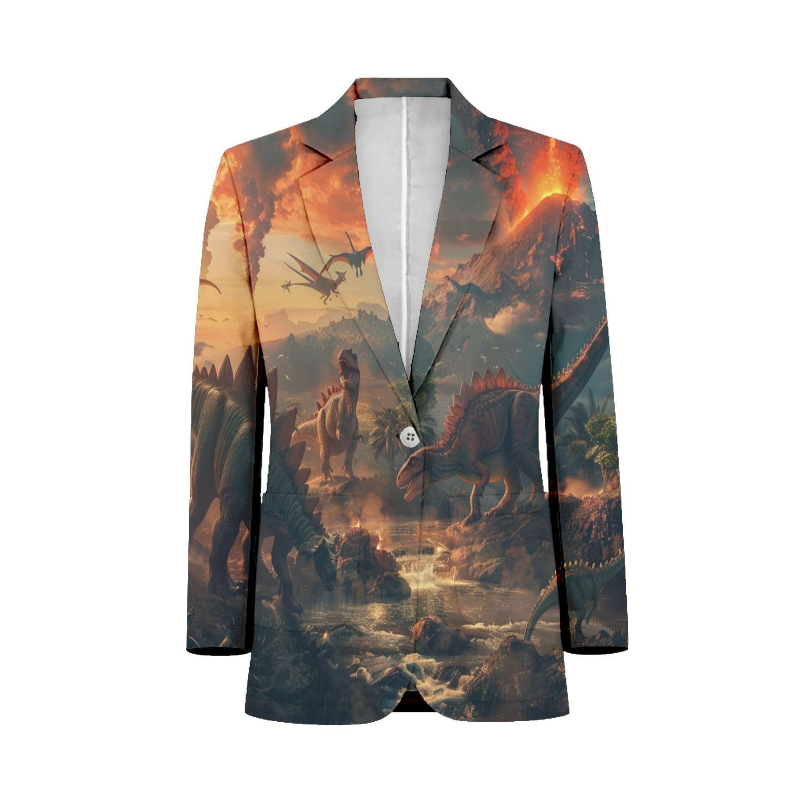 Dinosaur Filled Ancient Jungle Mens Suits Shawl Collar Slim Fit Suit ...
