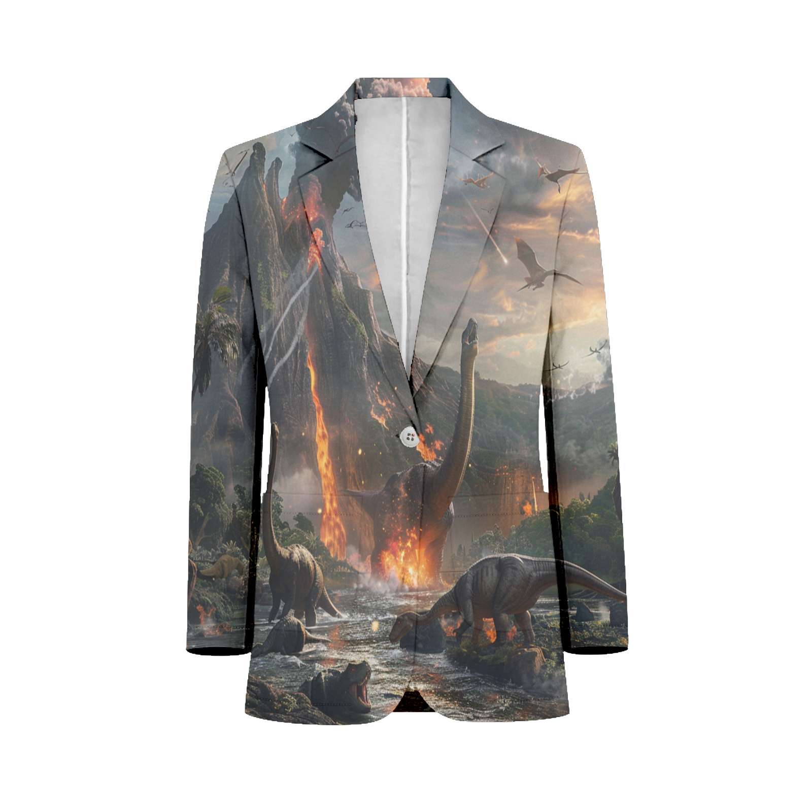 Dinosaur Filled Ancient Jungle Mens Suits Shawl Collar Slim Fit Suit ...