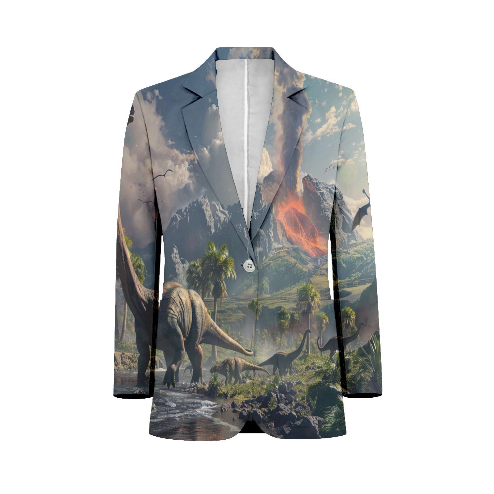 Dinosaur Filled Ancient Jungle Mens Suits Shawl Collar Slim Fit Suit ...