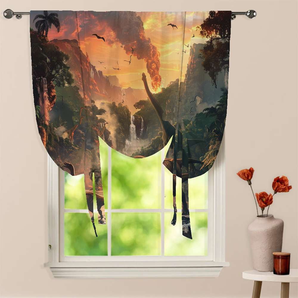 Dinosaur Filled Ancient Jungle Window Curtain for Living Room Roman ...