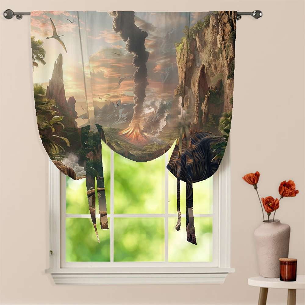 Dinosaur Filled Ancient Jungle Window Curtain for Living Room Roman ...