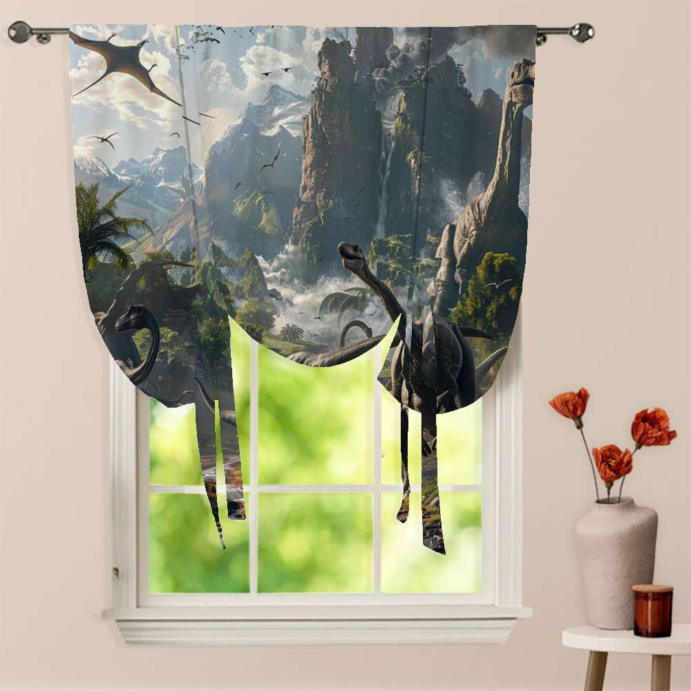 Dinosaur Filled Ancient Jungle Window Curtain for Living Room Roman ...