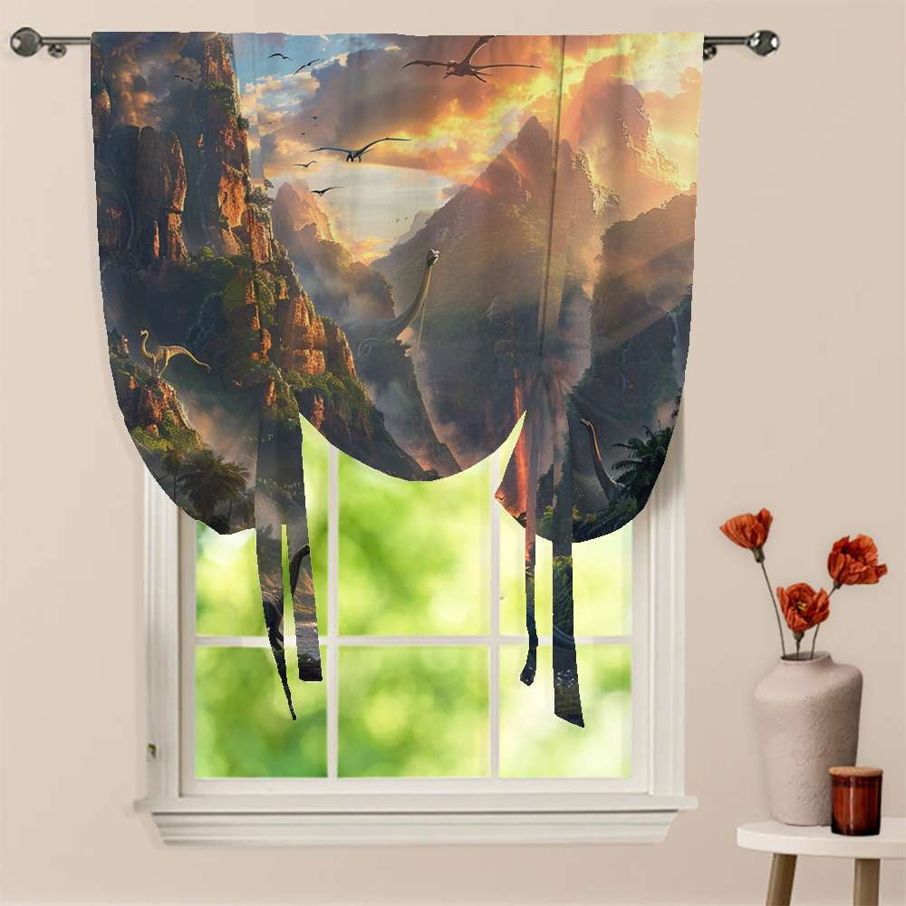 Dinosaur Filled Ancient Jungle Window Curtain for Living Room Roman ...