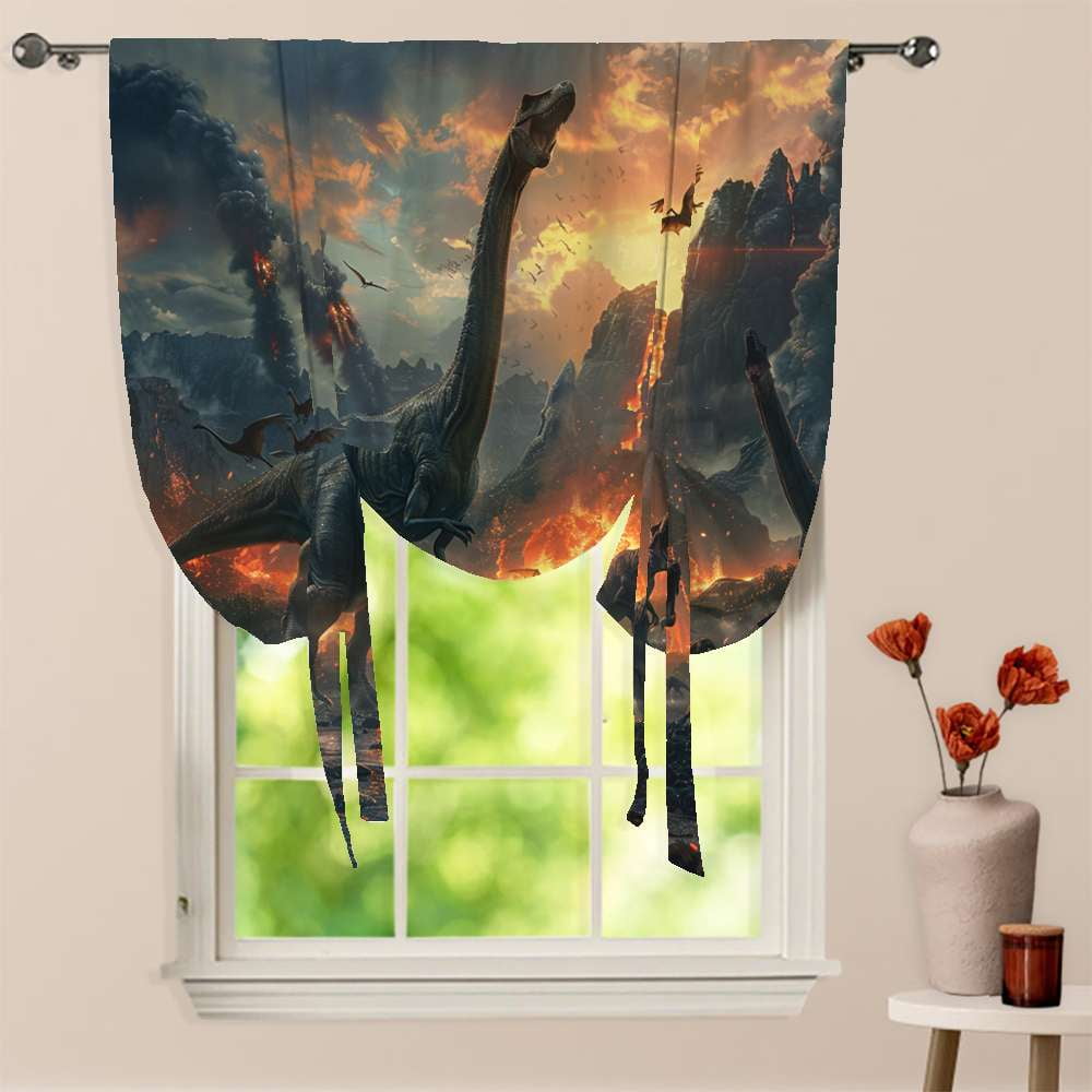 Dinosaur Filled Ancient Jungle Window Curtain for Living Room Roman ...