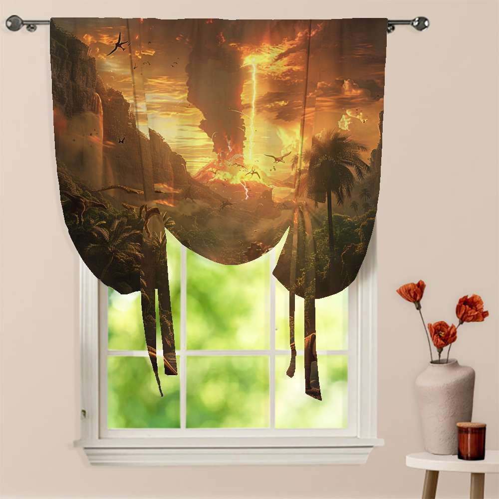 Dinosaur Filled Ancient Jungle Window Curtain for Living Room Roman ...