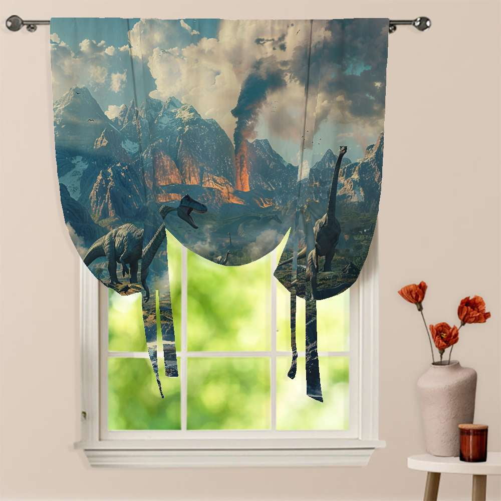 Dinosaur Filled Ancient Jungle Window Curtain for Living Room Roman ...