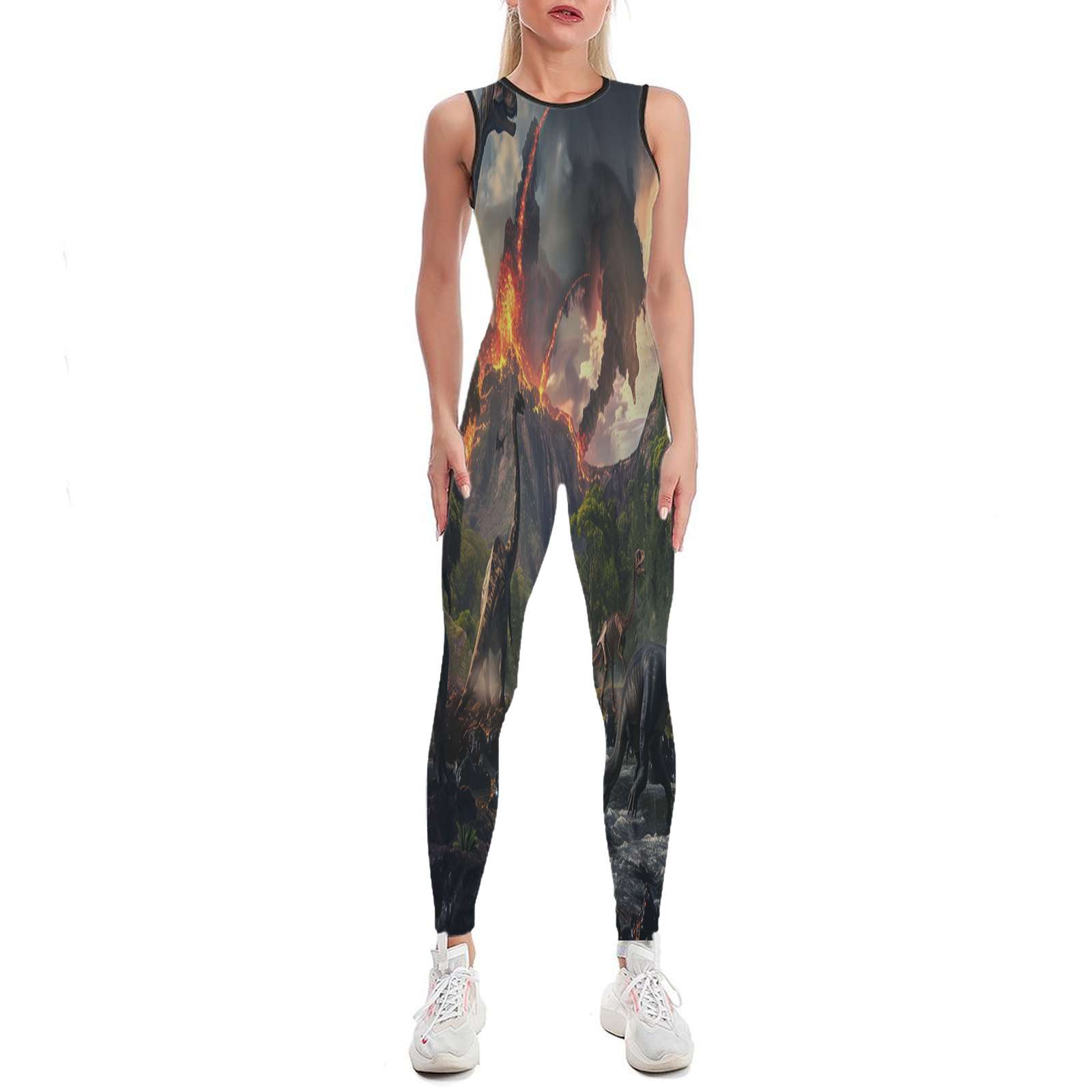 Dinosaur Filled Ancient Jungle Women's One Piece Yoga Jumpsuits ...