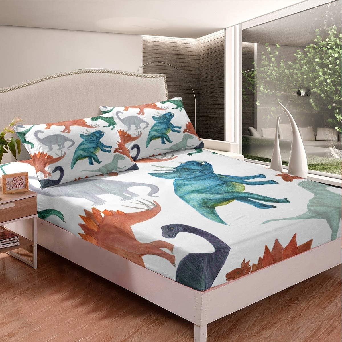 Dinosaur Fitted Sheet Dino s Jurassic Evolution Bedding Set Wildlife ...