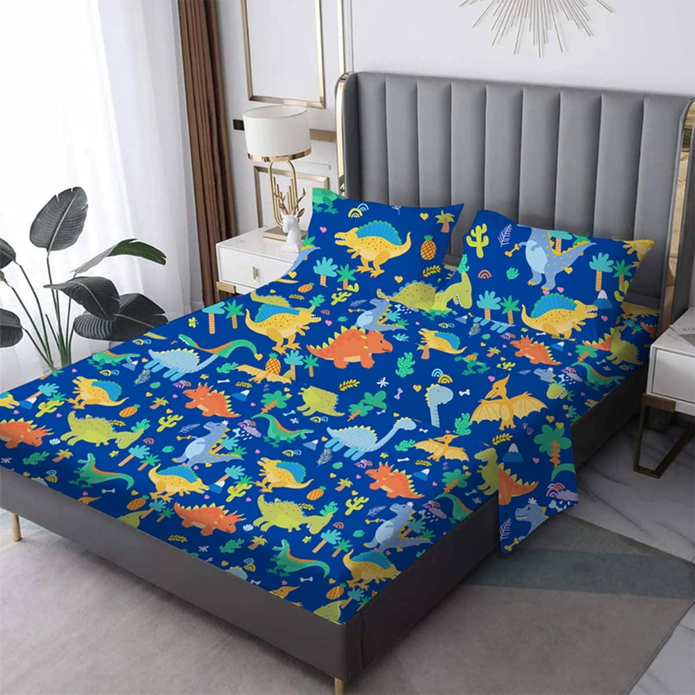 Dinosaur Fitted Sheet King Size Kids Bedding Set Cartoon Dinosaur ...
