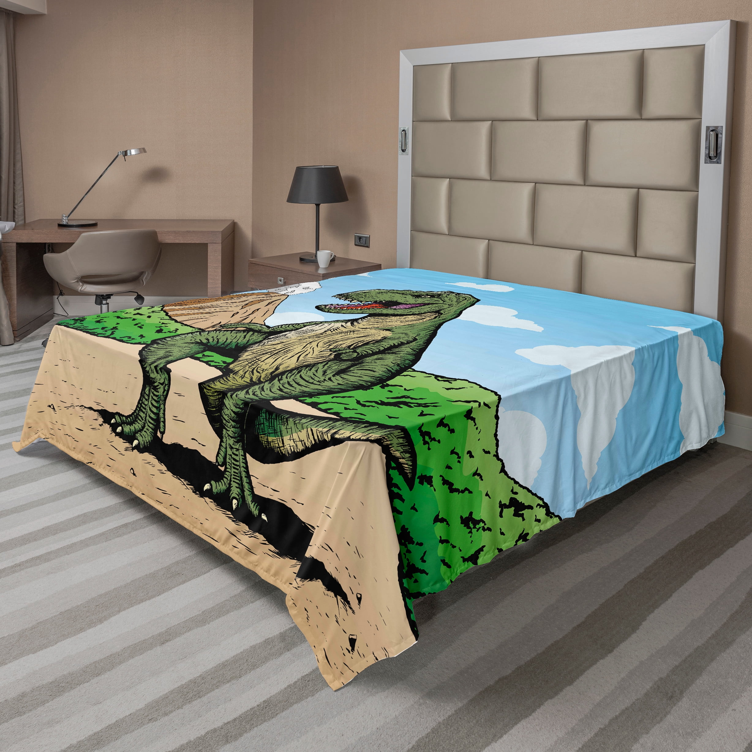 Dinosaur Flat Sheet, Giant Lizard T-Rex on Active Volcano Untouched ...