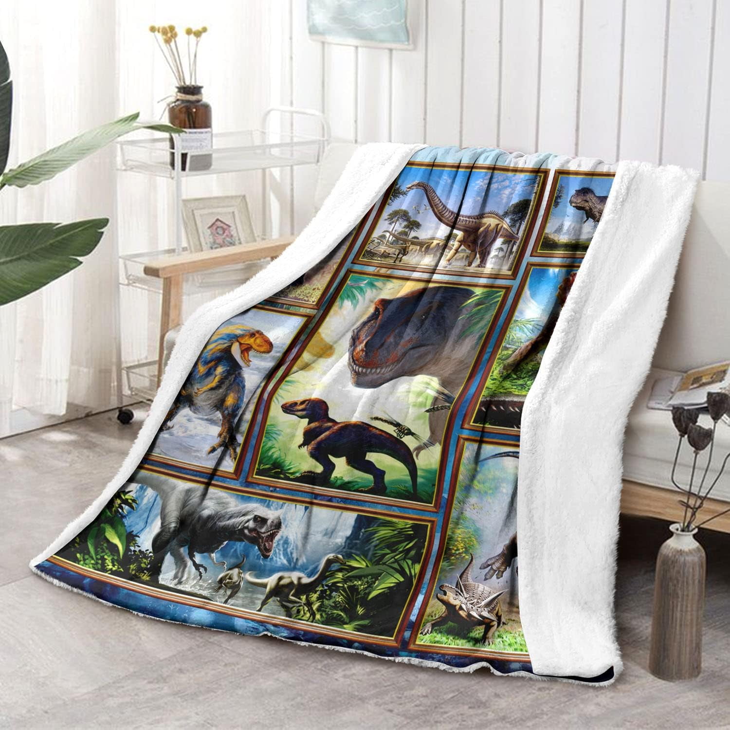 Dinosaur Fleece Blanket for Boys - Jurassic Dino World Park Kids Sherpa ...