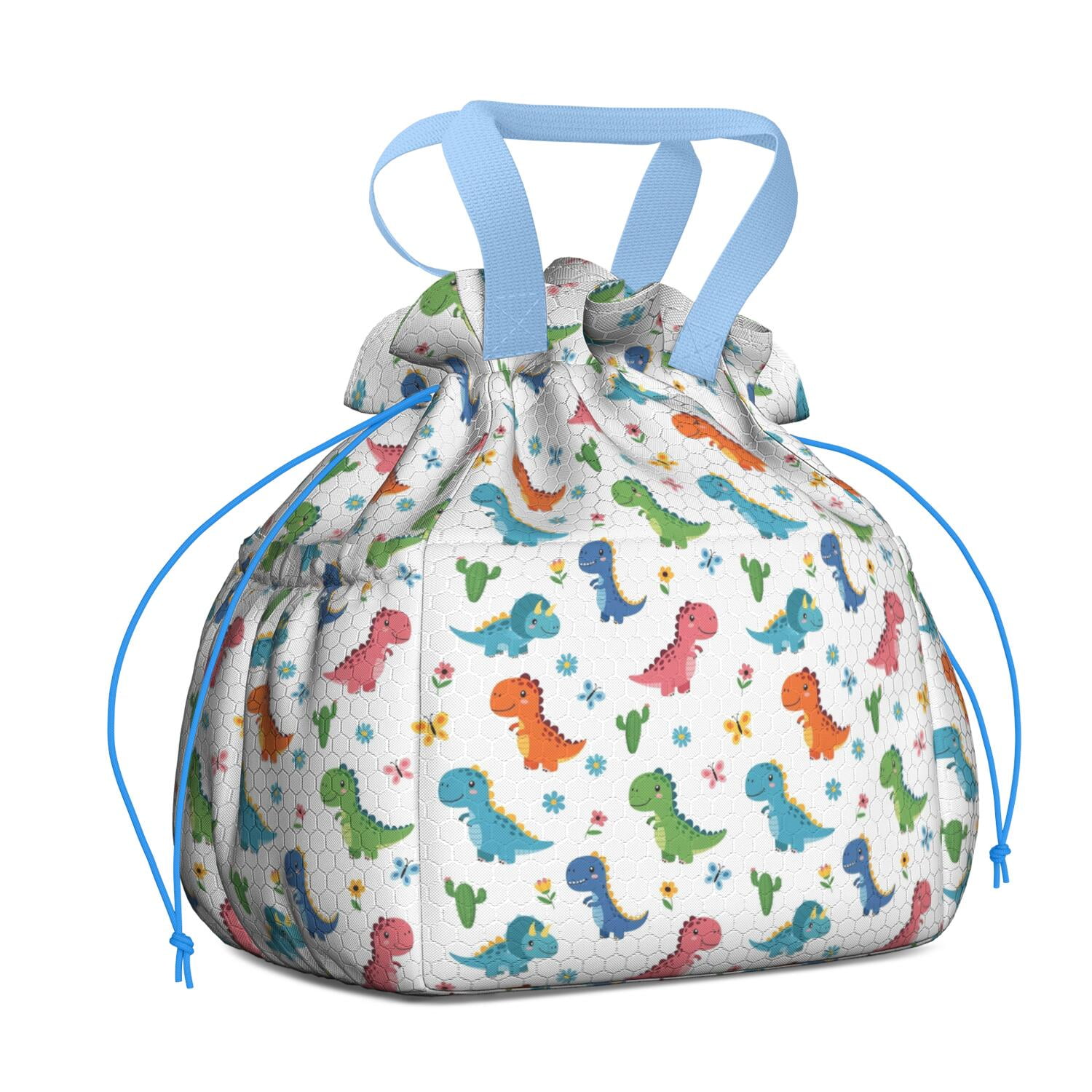 Dinosaur and Flower Pattern Drawstring Lunch Bag Women - Drawstring Lunch Bag Insulated for Work ...