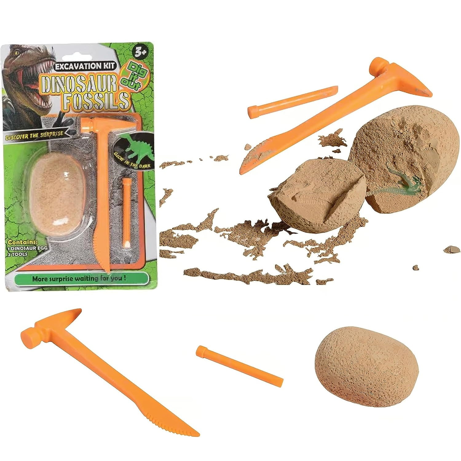 Dinosaur Fossil Excavation Kit(3 Piece Set) Contains: 1 Dinosaur Egg ...