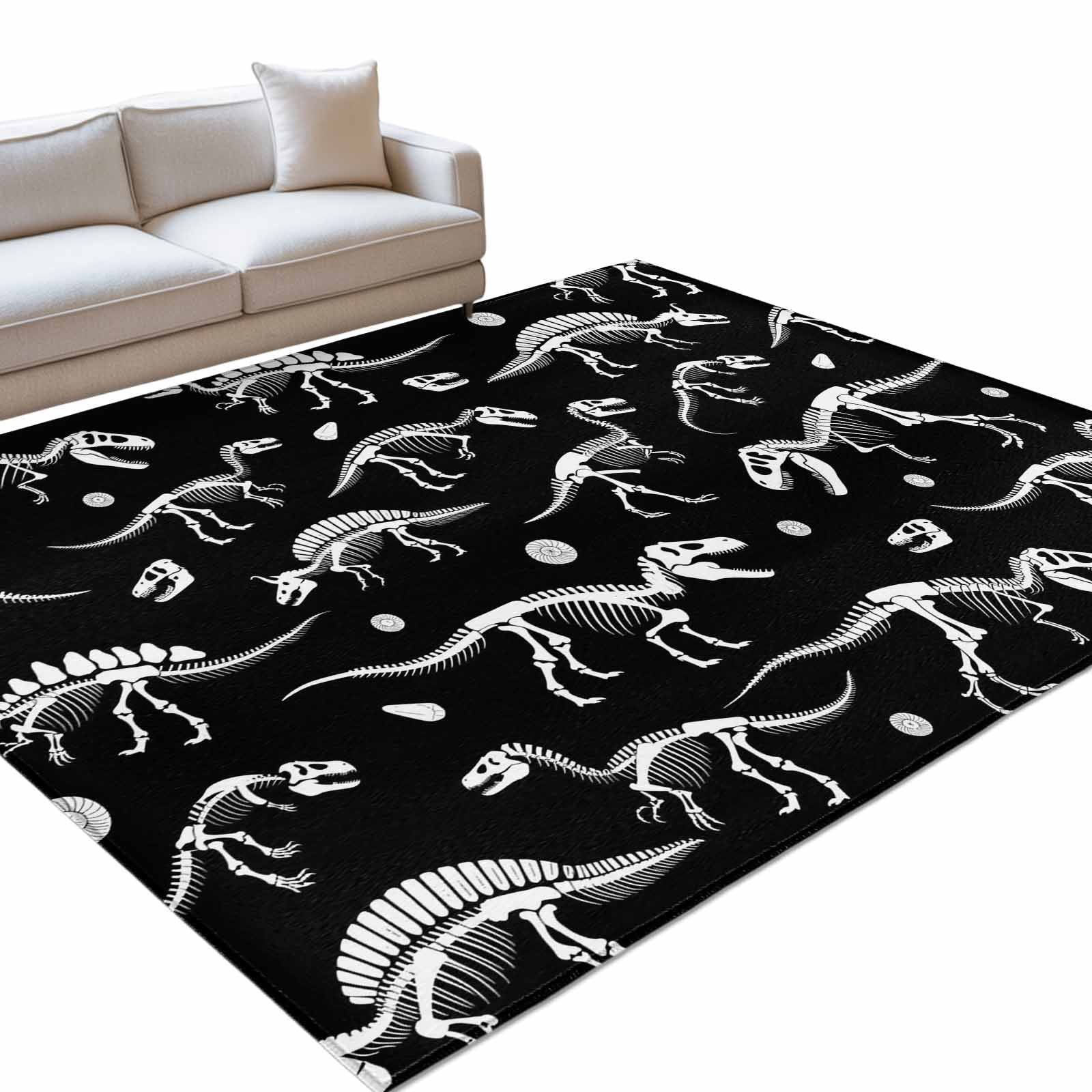 Dinosaur Fossils 4x6ft Non Slip Area Rug Hand-Painting Lines Dinosaurs ...