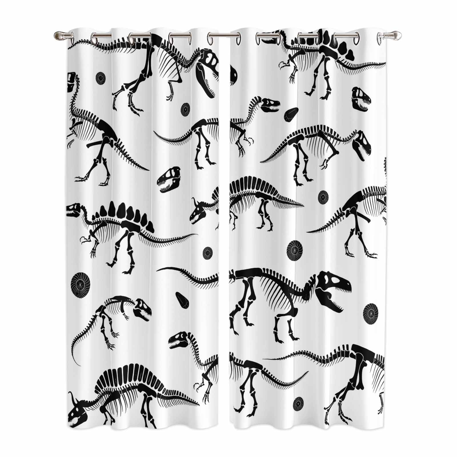 Dinosaur Fossils Kitchen Curtains Window Panels, White Black Ancient ...