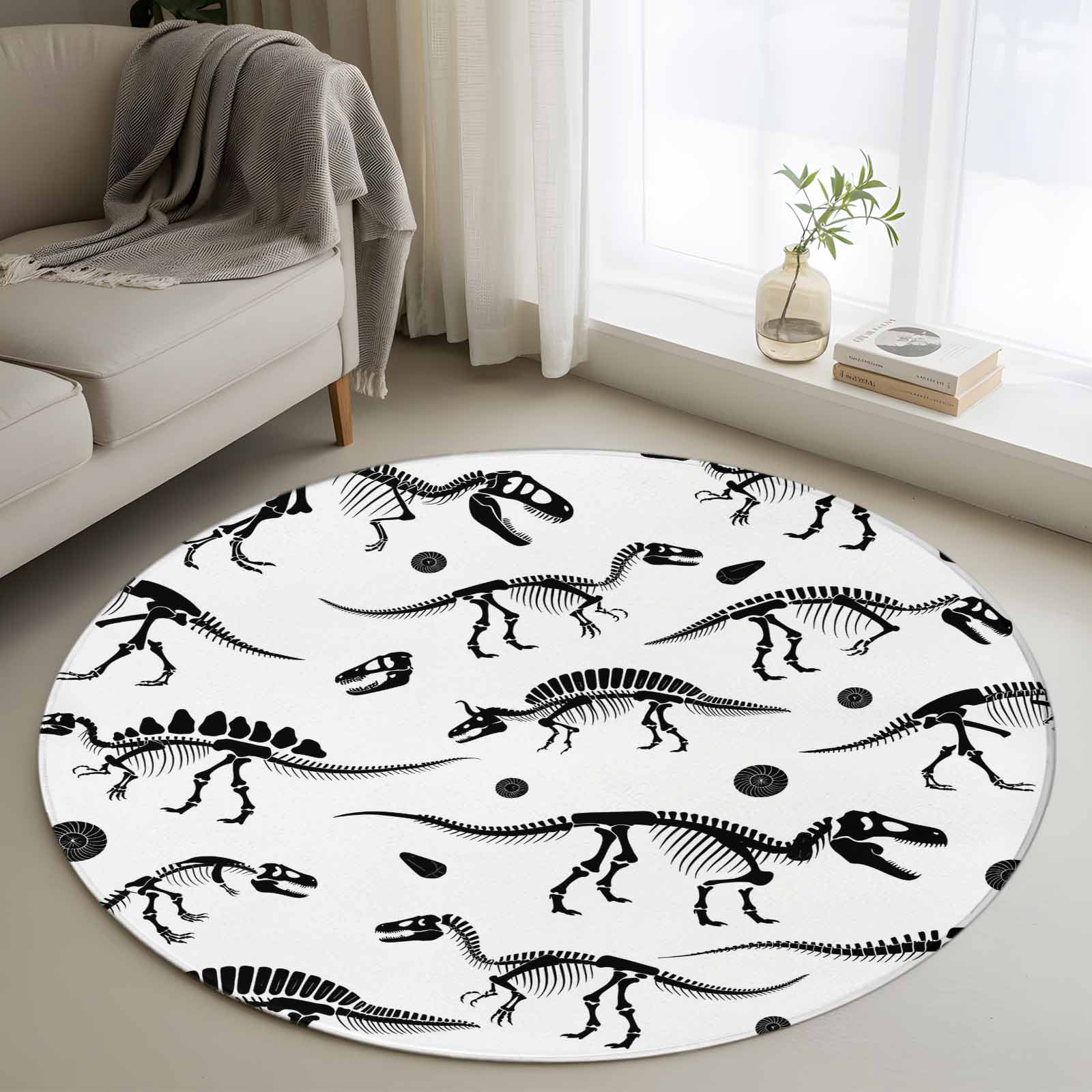 Dinosaur Fossils Round Area Rug 4Ft Washable Circle Rugs for Bedroom ...