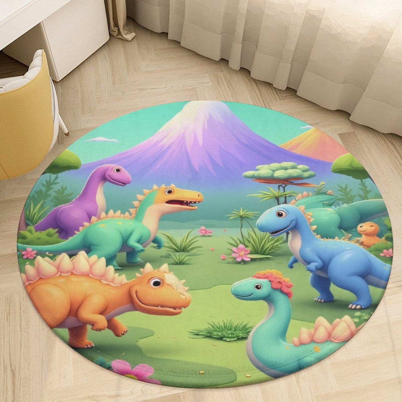 Dinosaur Garden Adventure Round Area Rugs for Bedroom Living Room, 5FT ...