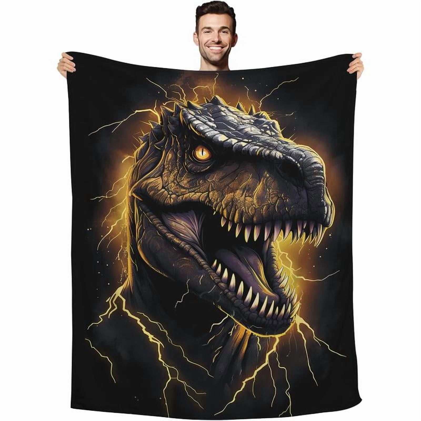 Dinosaur Gifts Blanket, Black Gold Fire Lightning Dinosaur Throw ...