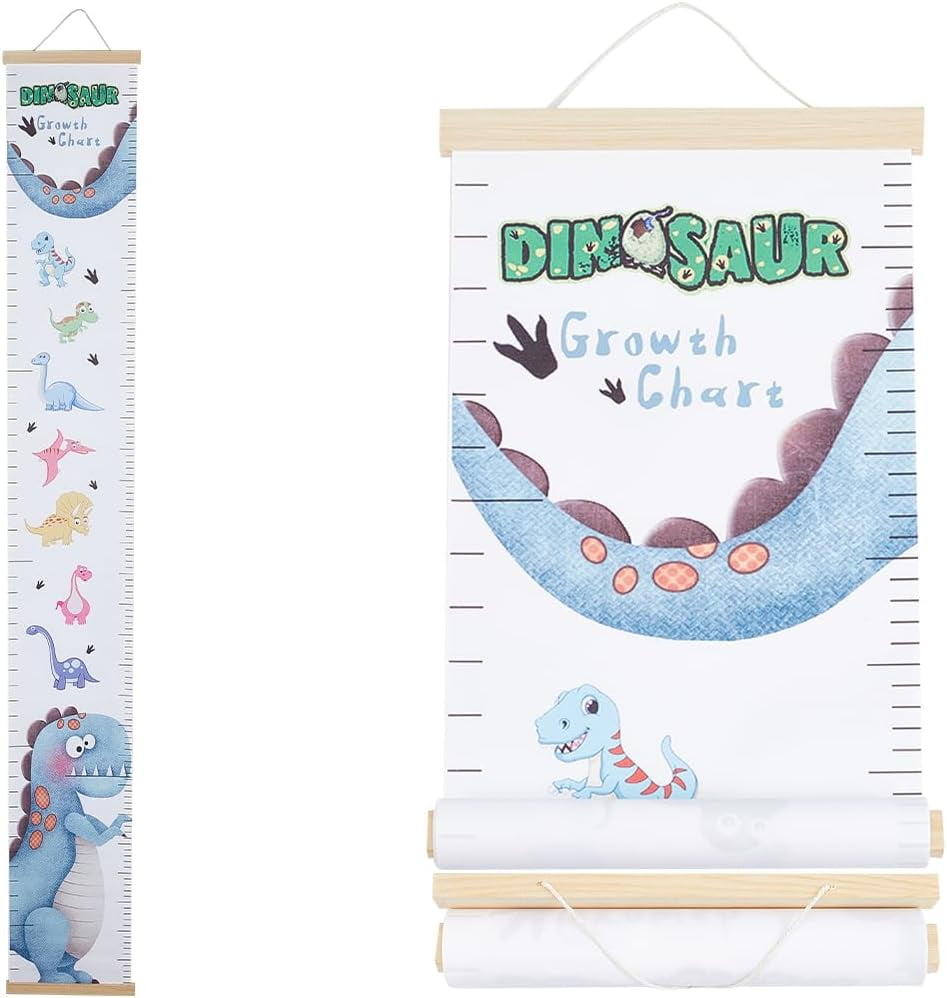 Dinosaur Growth Chart Canvas Height Measurement Chart Ruler Wood Frame ...