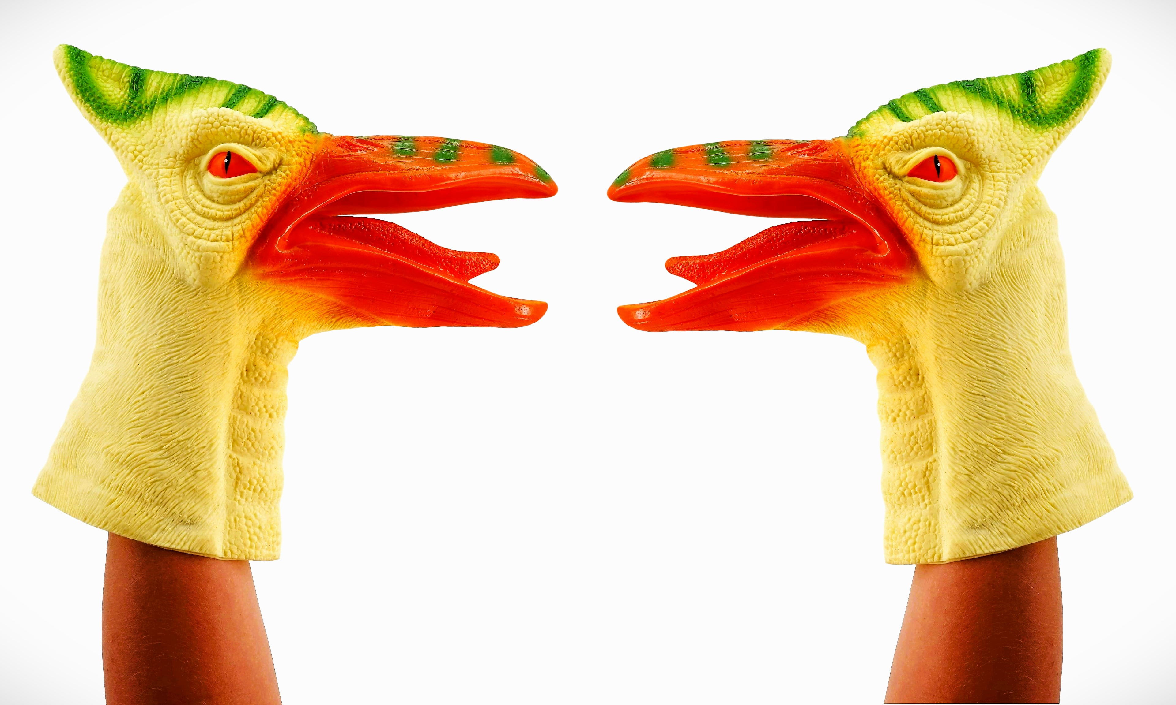 Dinosaur Hand Puppets (2 Pack, Pterodactyl) Realistic Soft Rubber Dino ...