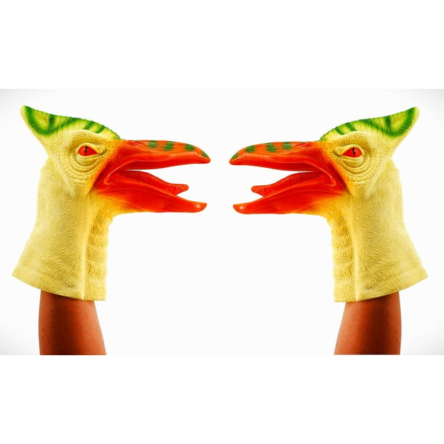 Dinosaur Hand Puppets (2 Pack, Pterodactyl) Realistic Soft Rubber Dino ...