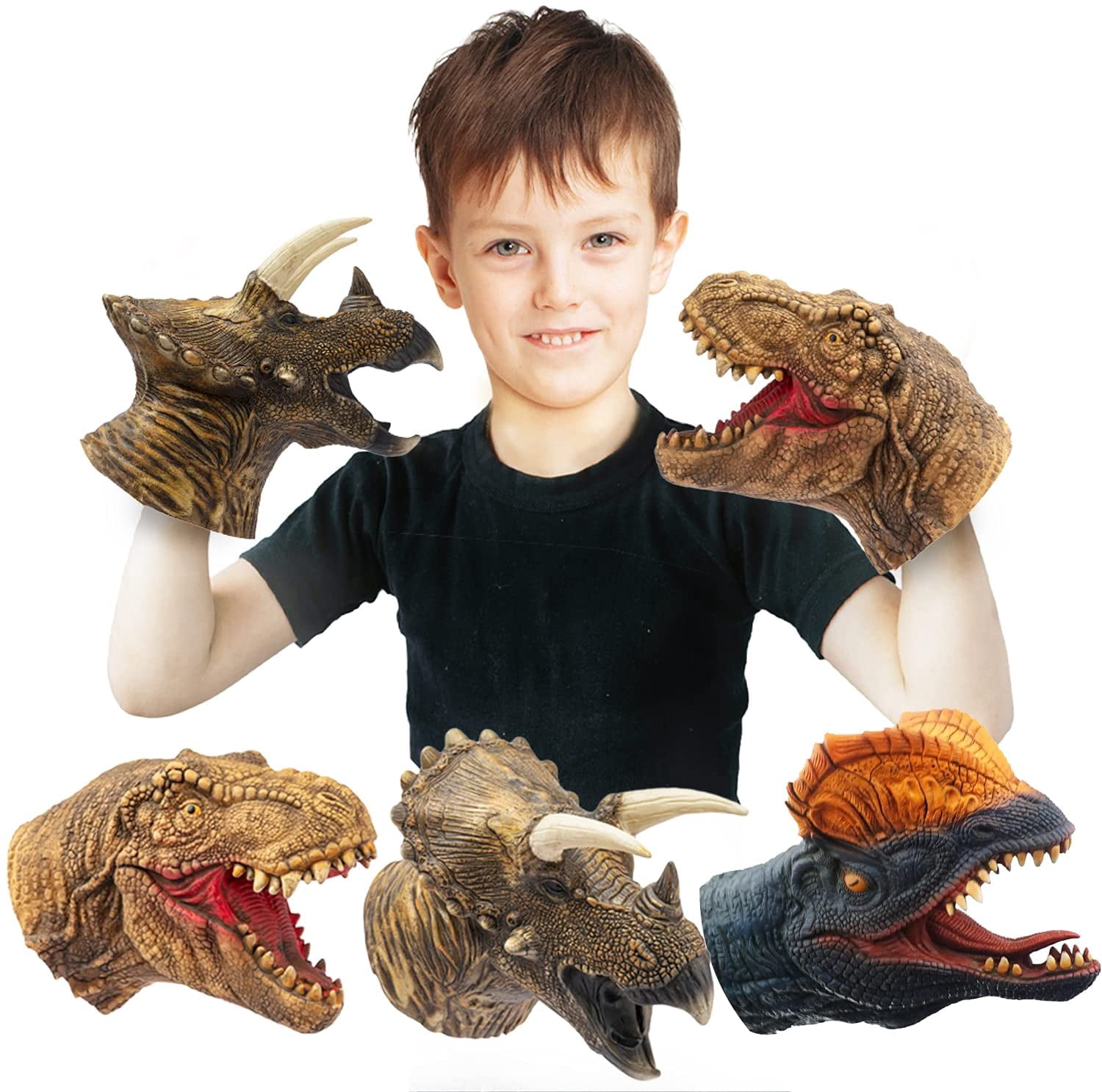 Dinosaur Hand Realistic Latex Soft Animal Head Toys Set, Hand Puppet ...