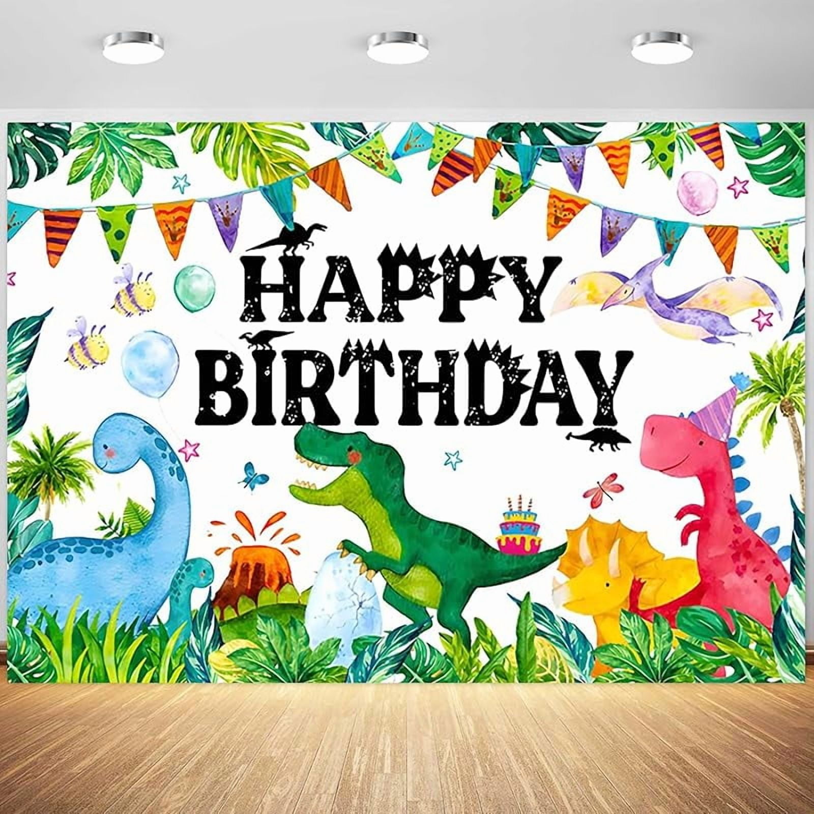Dinosaur Happy Birthday Backdrop Cartoon Dinosaur Theme Watercolor ...