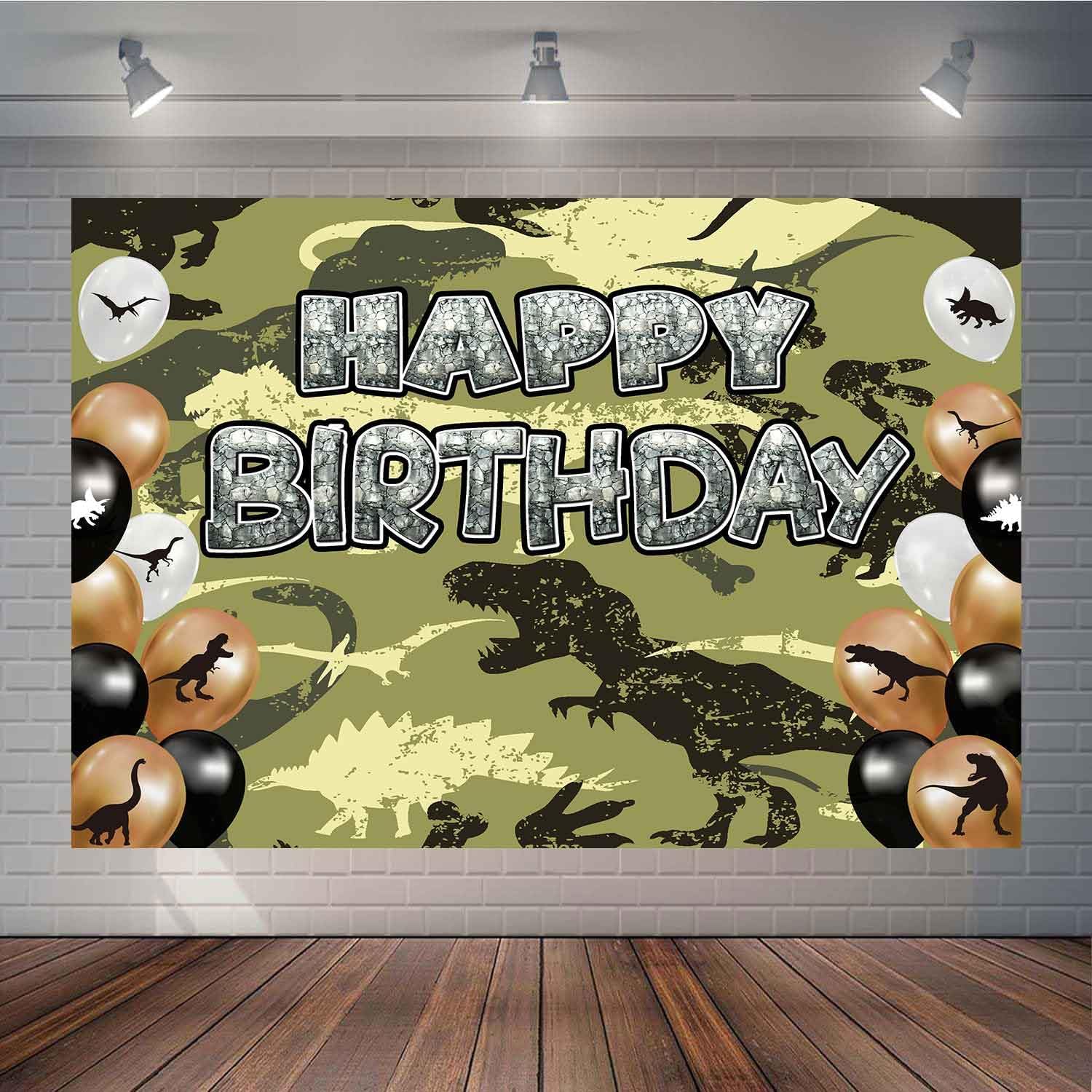 Dinosaur Happy Birthday Backdrop Kids Cartoon Animal Jungle Tropical ...