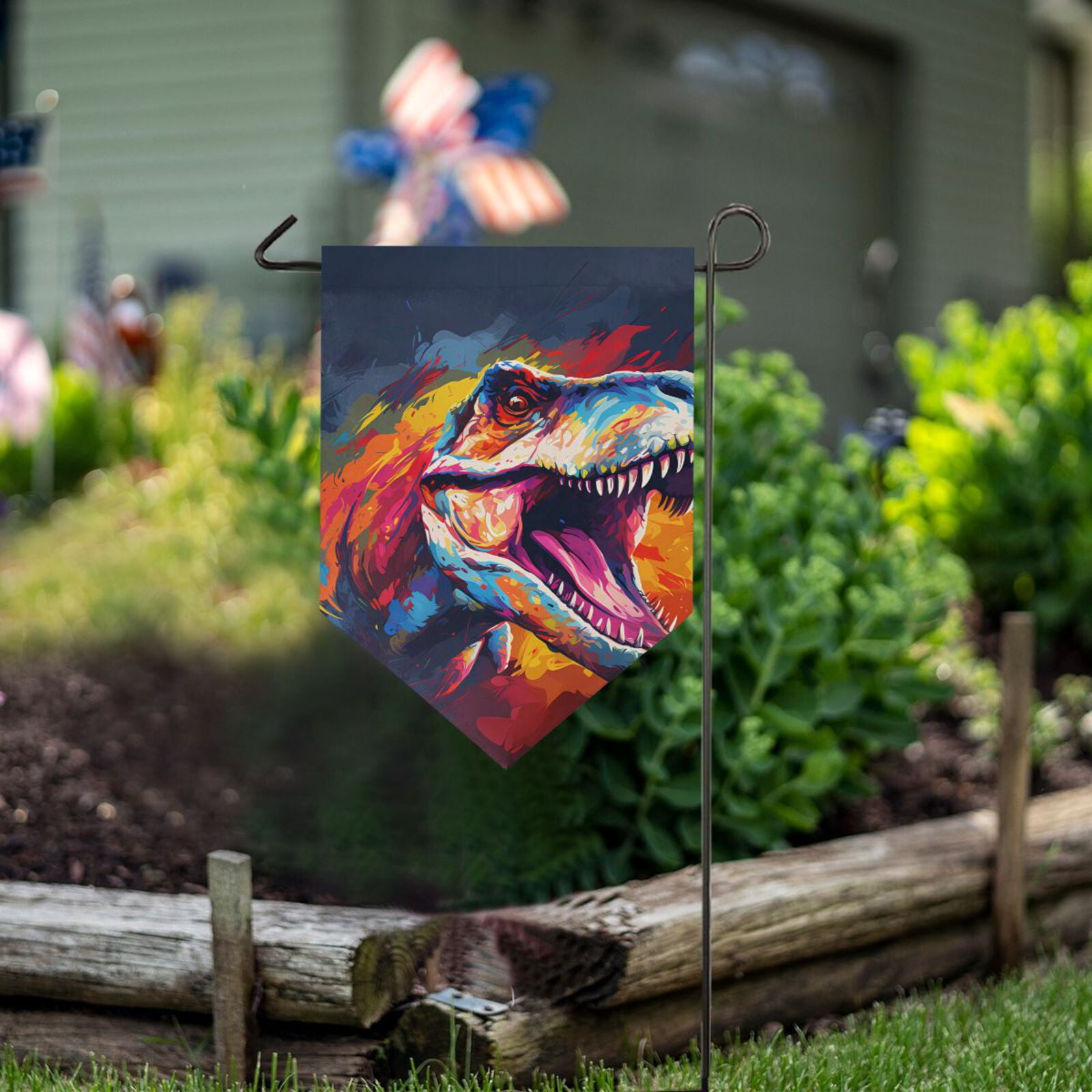 Dinosaur Head Colorful Garden Flag 18" x 12.5" Double Sided Yard Lawn ...