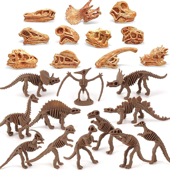 Dinosaur Head Skeleton Fossil Assorted Bones Playsets 23 PCS Action ...