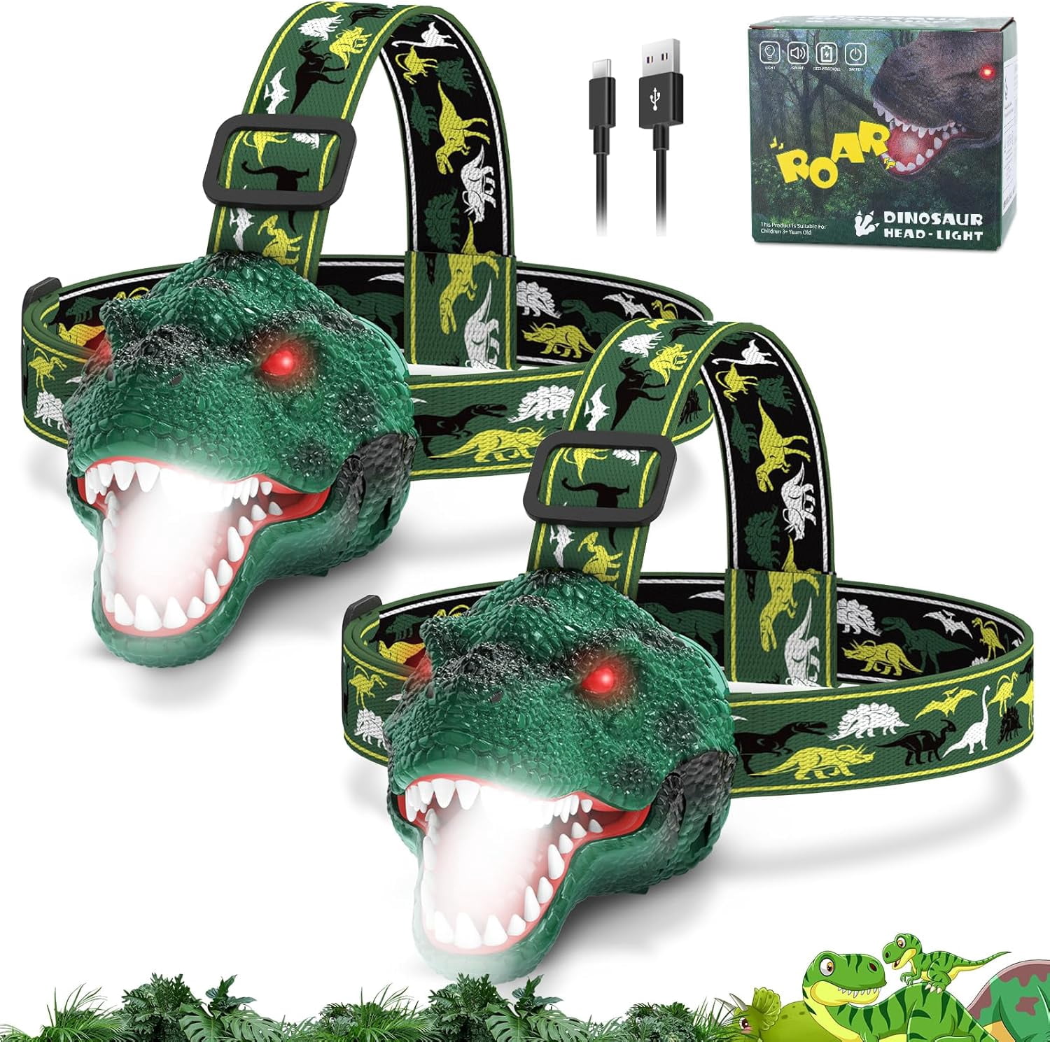 Dinosaur Headlamp for Flashlight 2 , Headlights Roar & Silent Mode, T ...