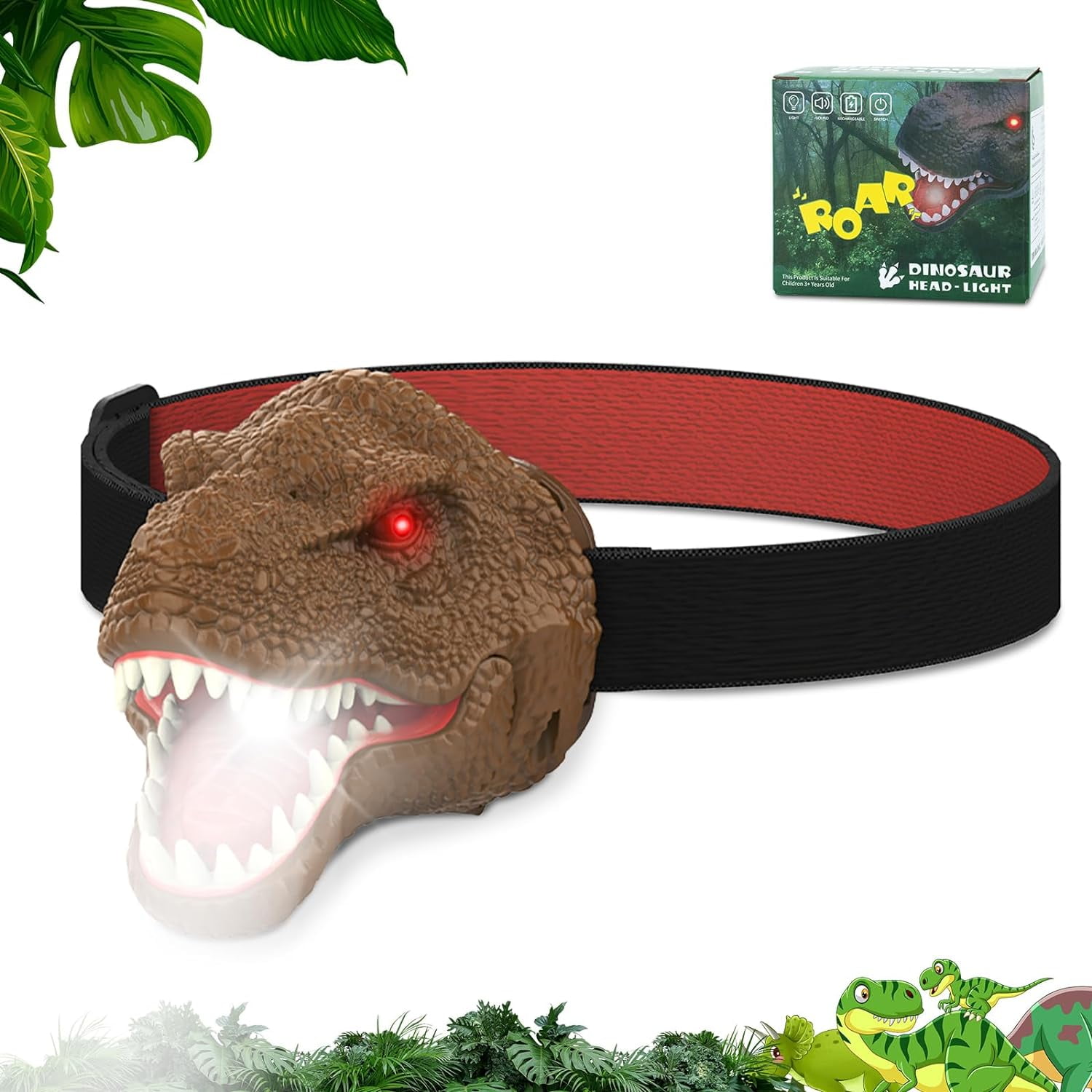 Dinosaur Headlamp for Kids Flashlight Led Headlights Roar & Silent Mode ...