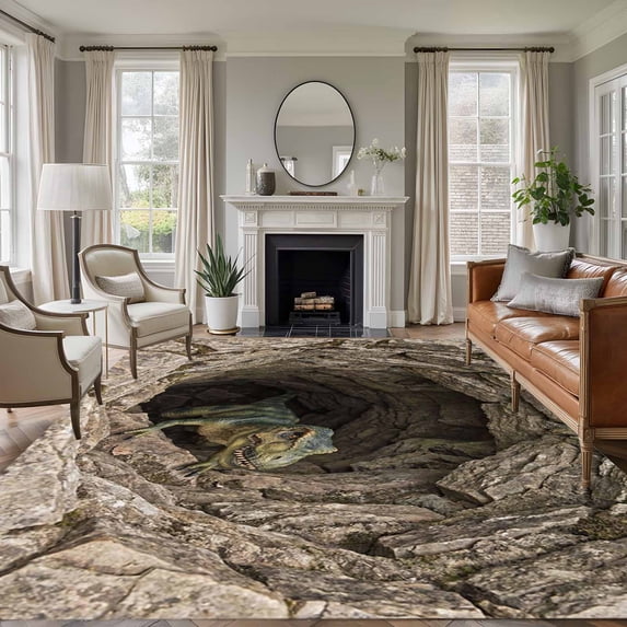 Dinosaur in Hole 6'x9' Large Area Rugs 3D Realistic Country Nature Cave ...