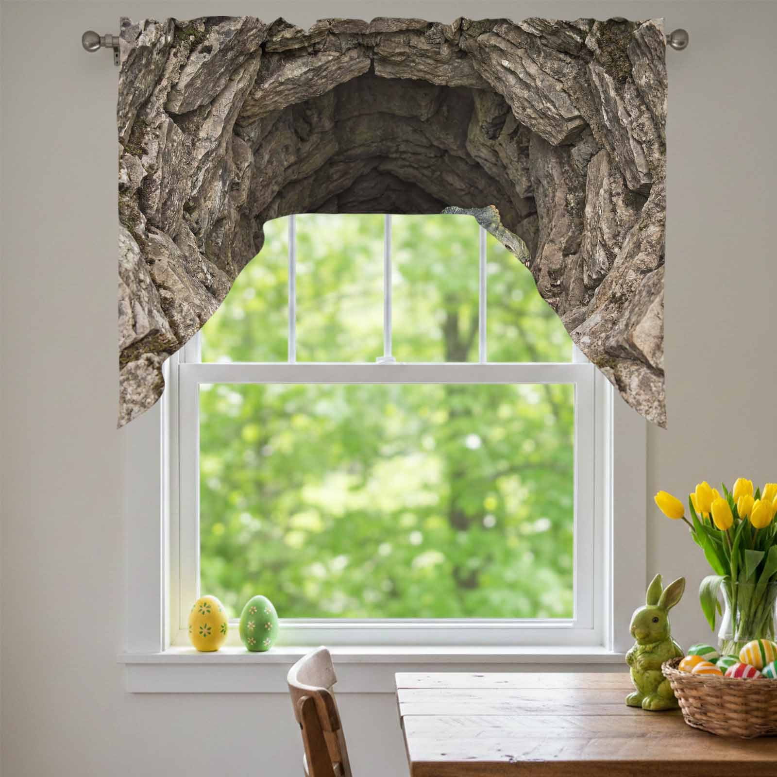 Dinosaur in Hole Swag Valances for Kitchen Window, 3D Realistic Country ...