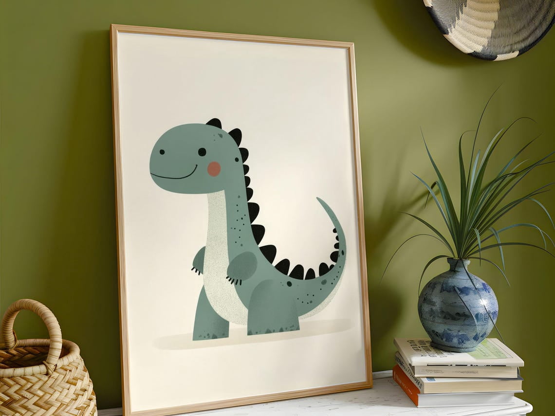Dinosaur Illustration Nursery Wall Art Eco Friendly Mounted Print ...