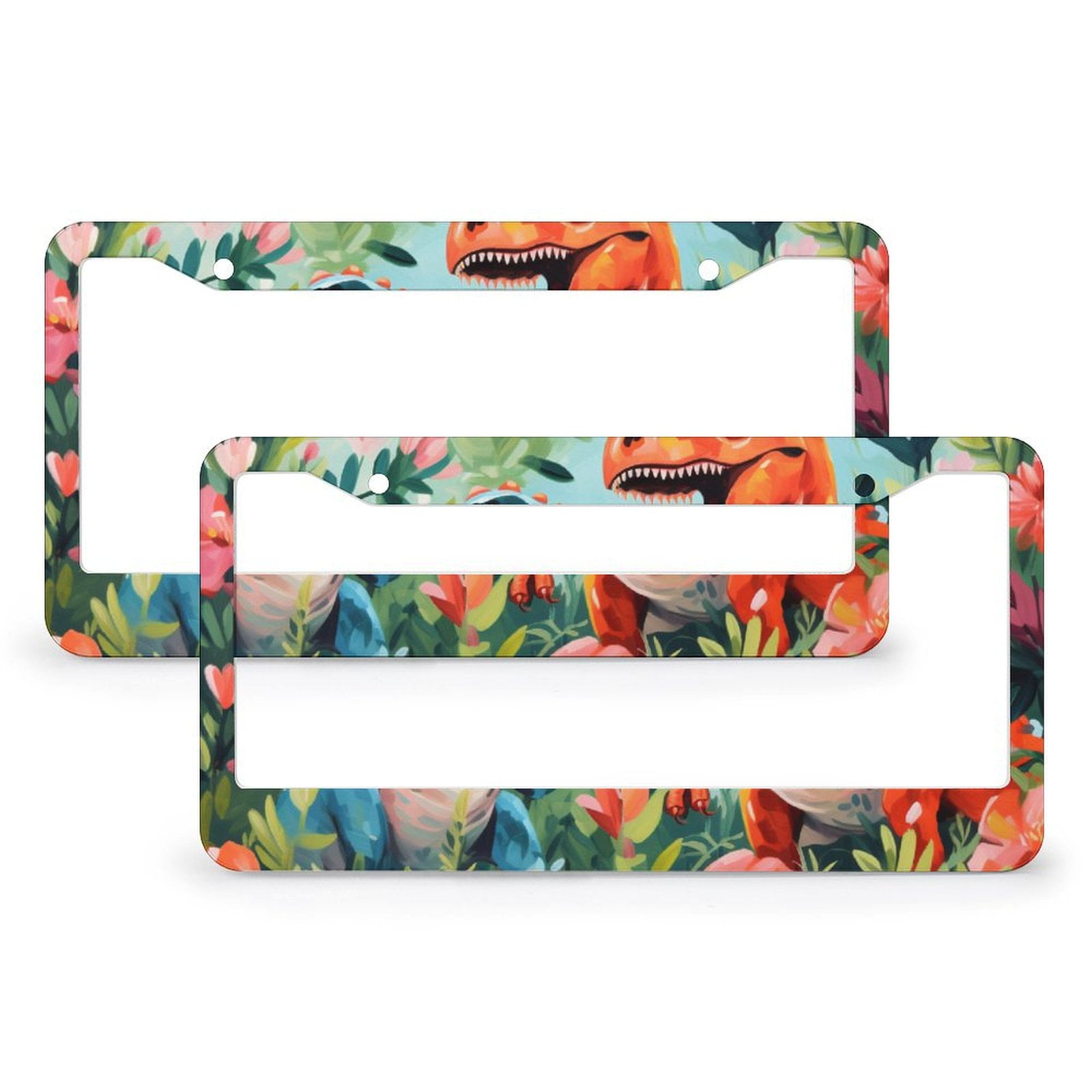 Dinosaur In The Jungle With Flowers License Plate Cover 2 Pack Boys ...