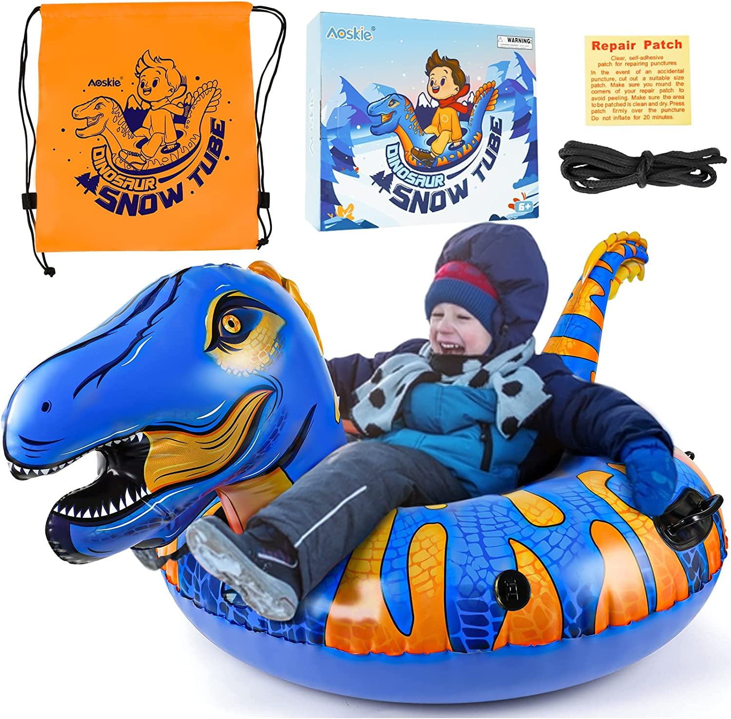 Dinosaur Inflatable Snow Sled With Handles, Heavy Duty Snow Tube For ...