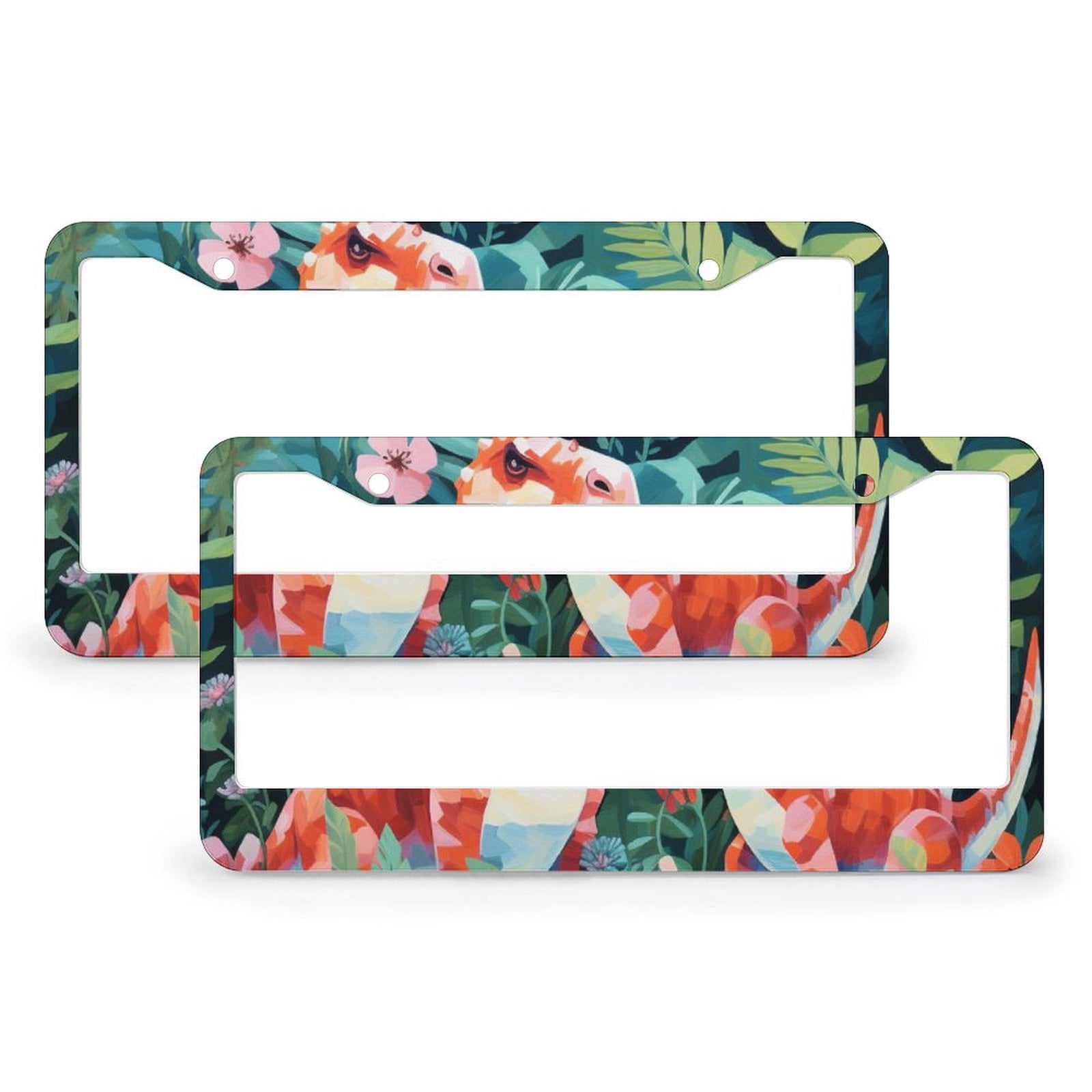 Dinosaur In The Jungle With Flowers License Plate Cover 2 Pcs Set ...