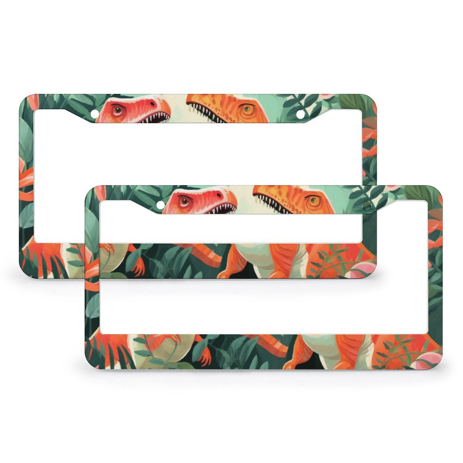 Dinosaur In The Jungle With Flowers License Plate Frame 2 PCS Jungle ...
