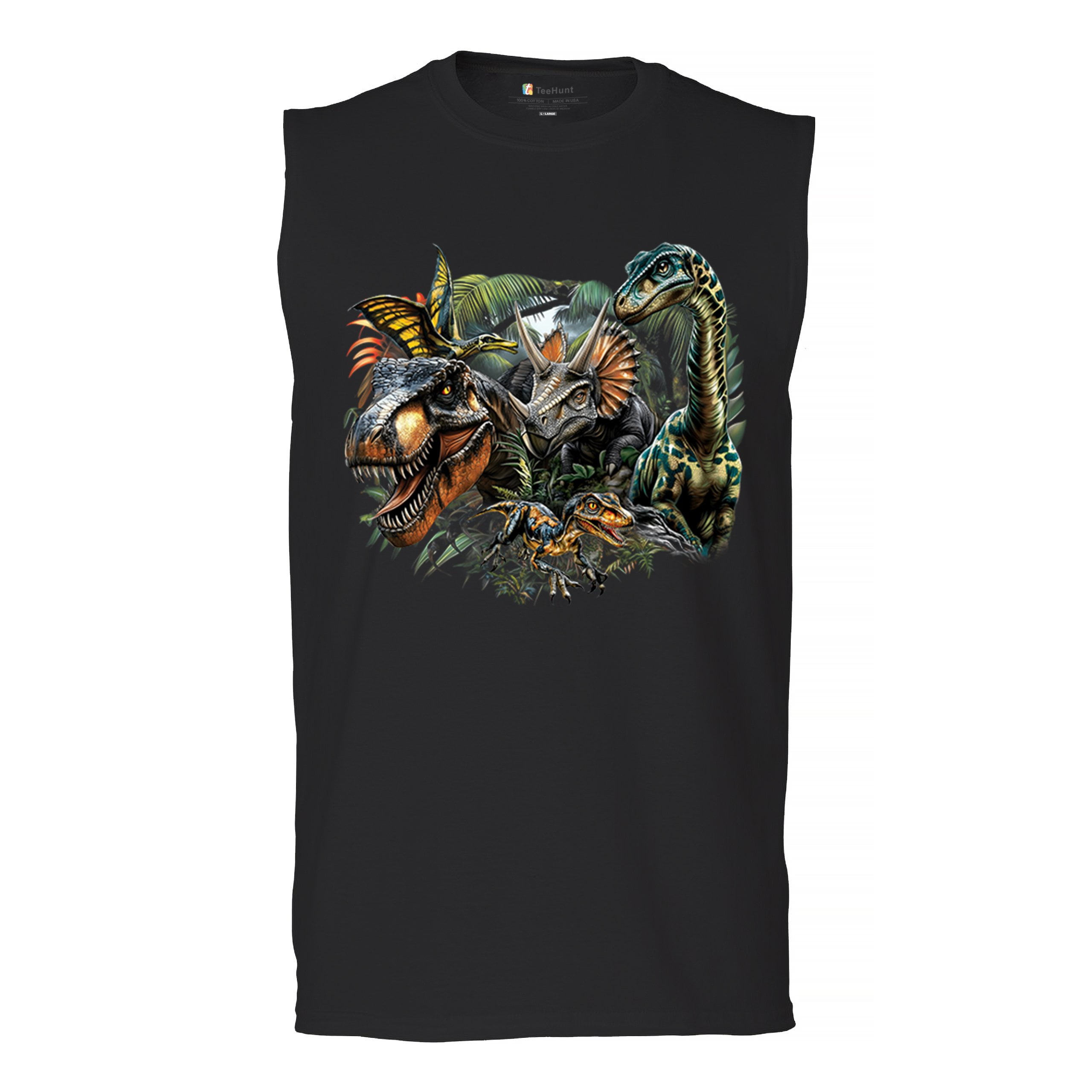 Dinosaur Jungle Muscle Shirt T-Rex Triceratops Raptor Brachiosaurus ...