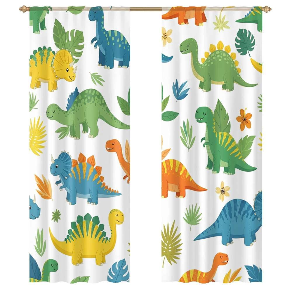 Dinosaur Jungle Pattern Sheer Voile Curtain Window Tulle Curtains For ...