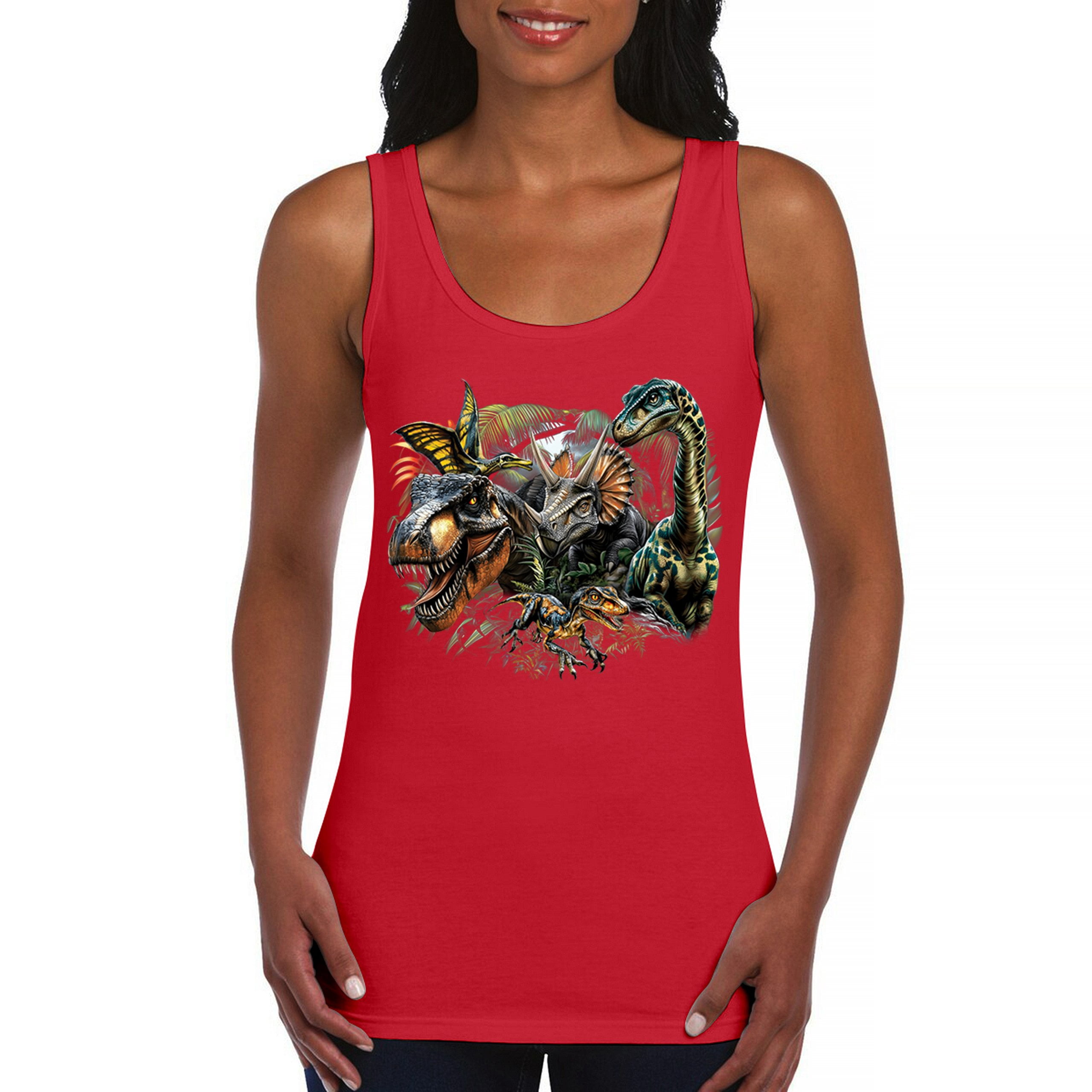 Dinosaur Jungle Women's Tank Top T-Rex Triceratops Raptor Brachiosaurus ...