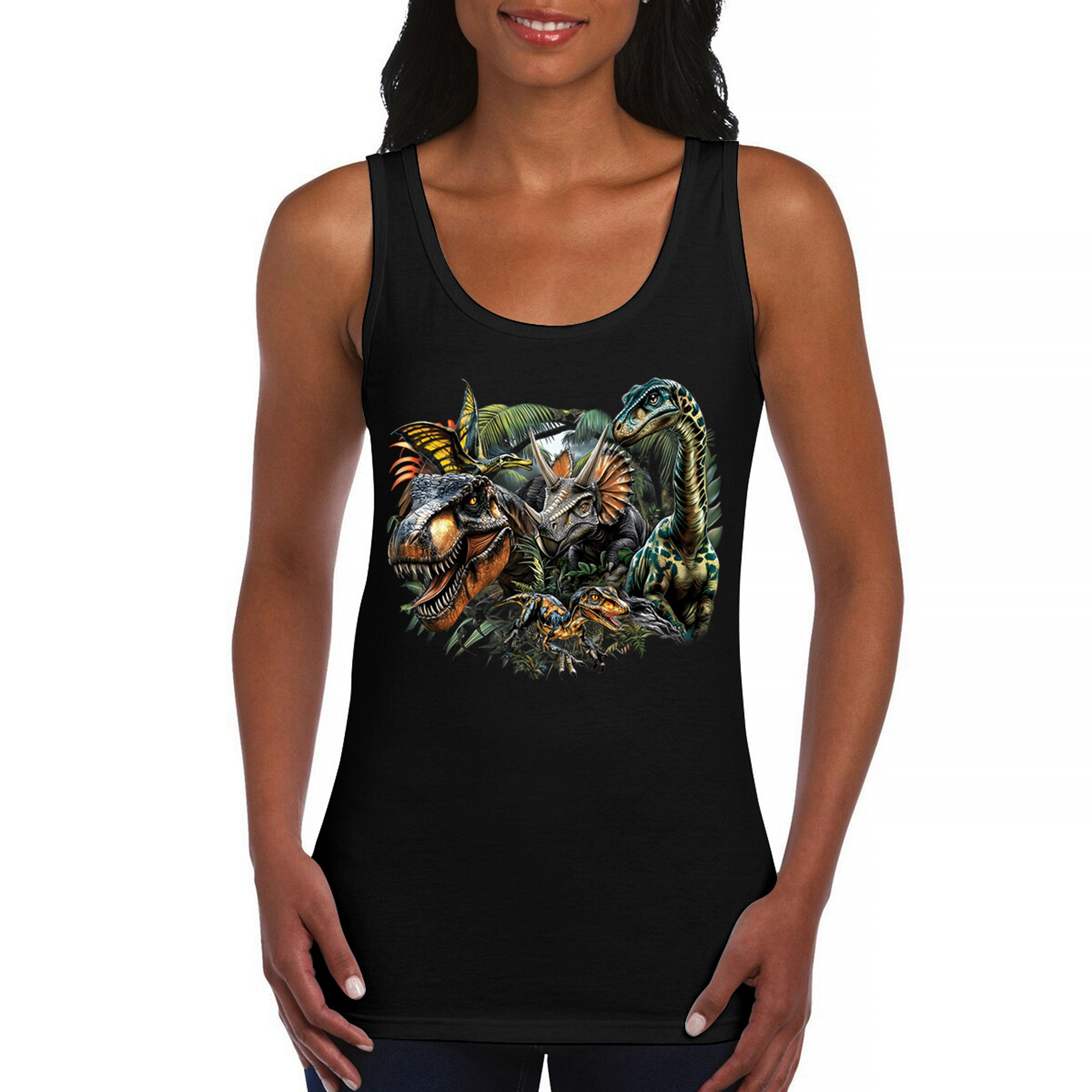 Dinosaur Jungle Women's Tank Top T-Rex Triceratops Raptor Brachiosaurus ...