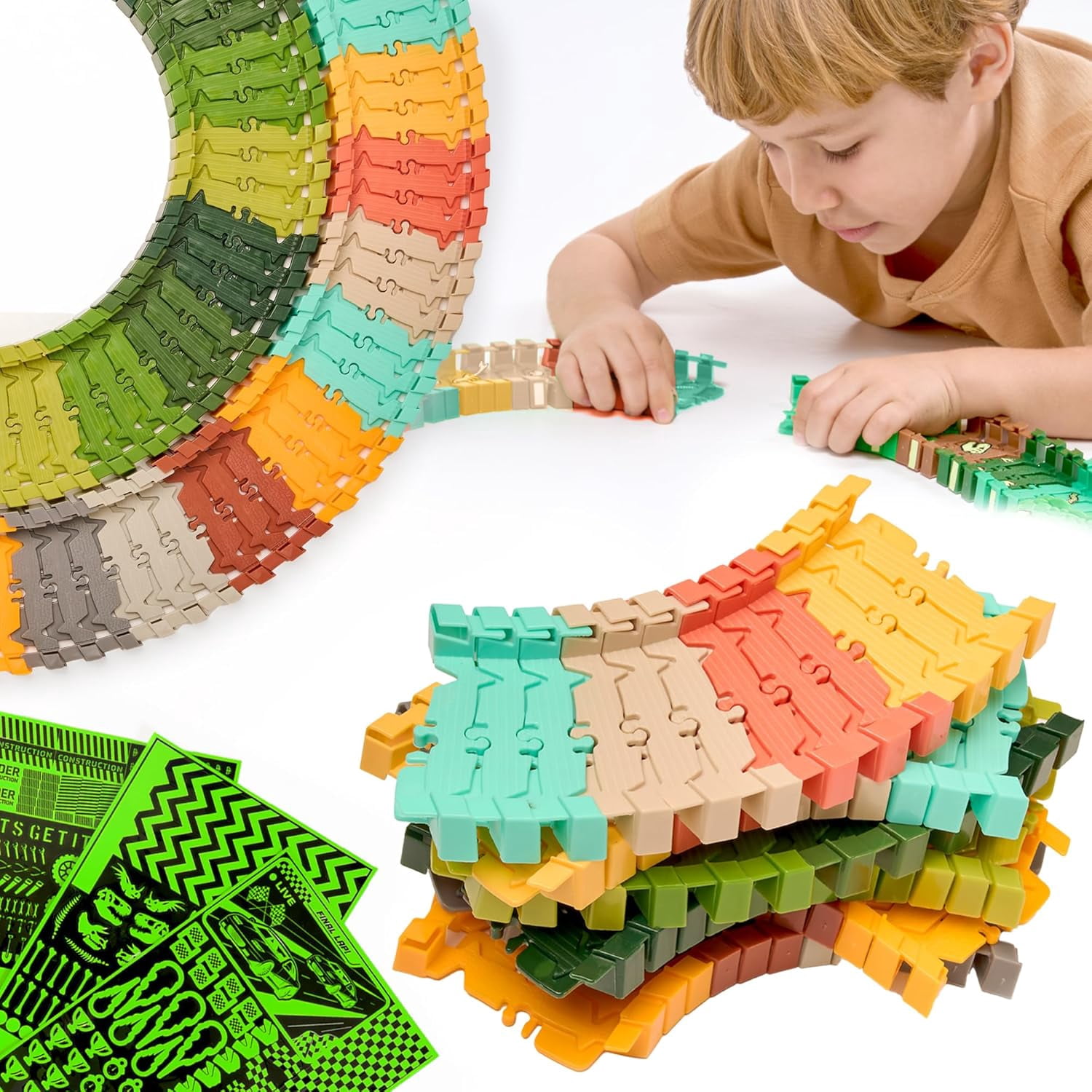 Dinosaur Jurassic Race Track Train Glow in The Dark World Toy Set, Kids ...
