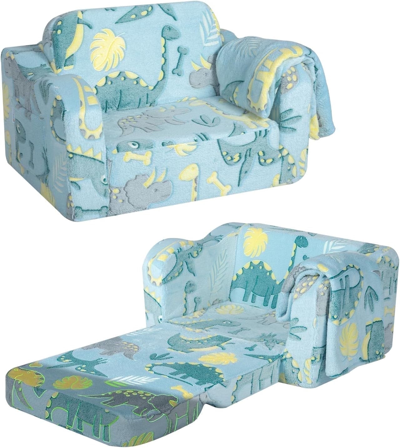 Dinosaur Kids Couch, Toddler Sofa Flip-Out Chair for 1-5 Year Old ...