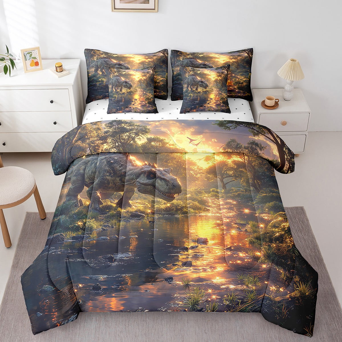 Dinosaur King Bedding Sets,Jungle Dino 7 Piece Bed In A Bag,Rainforest ...