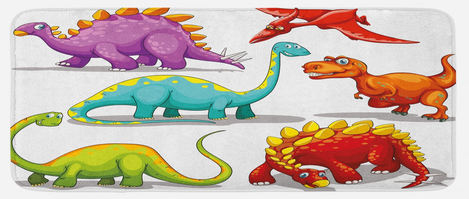 Dinosaur Kitchen Mat, Colorful Funny Different Dino Themed Friendly ...