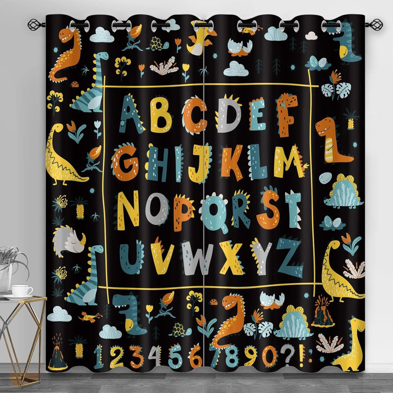 Dinosaur Letters Curtains Cartoon Animal Dinosaurs Grommet Curtain ...