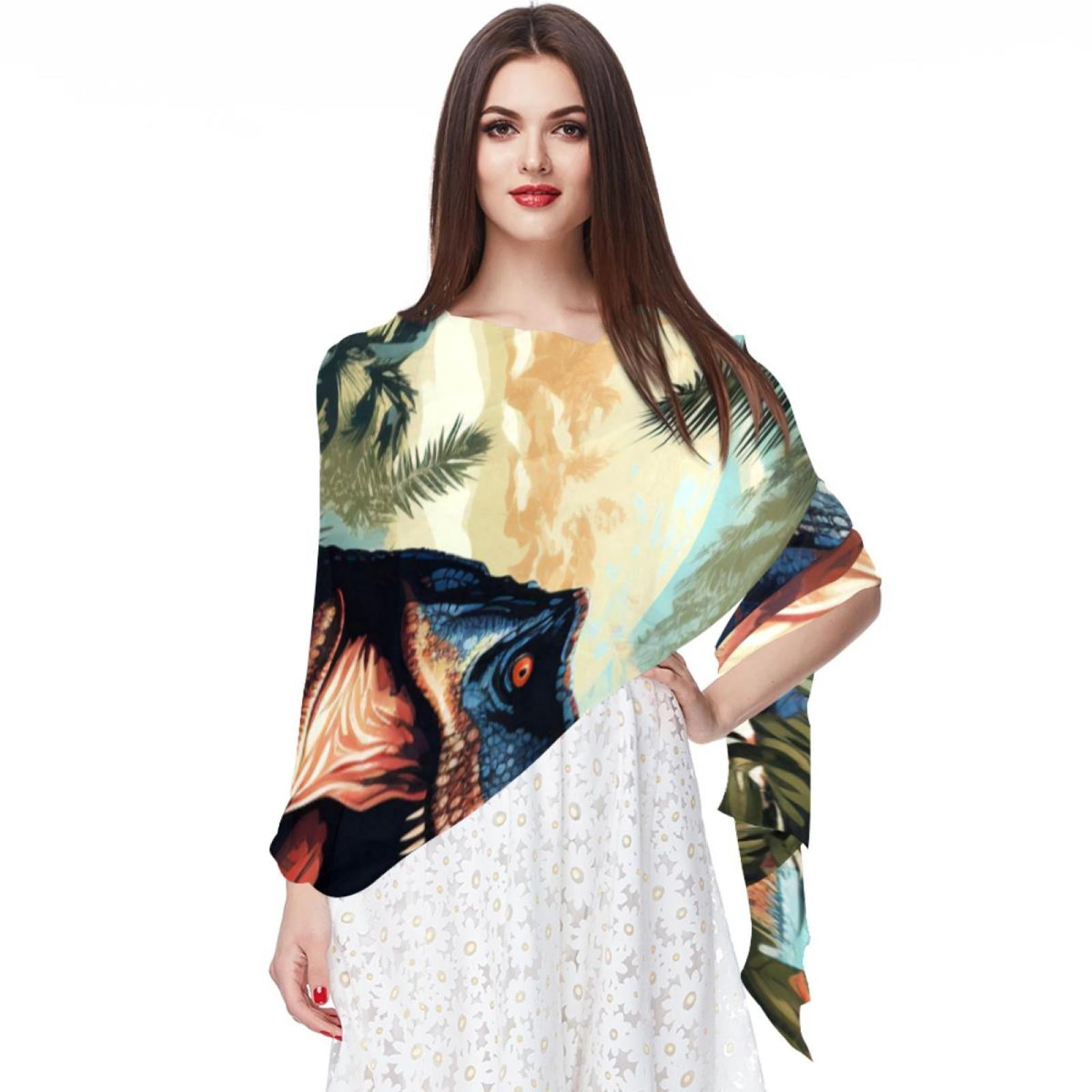 Dinosaur Light and Breathable Chiffon Yarn Silk scarf for Women, Translucent 180*73 Size ...